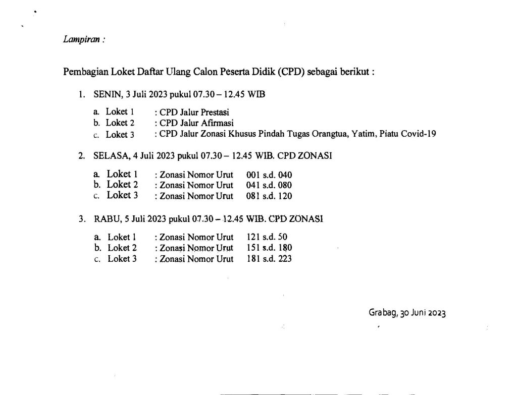 Teknis Daftar Ulang PPDB SMAN 1 GRABAG Tahun Pelajaran 2023/2024 - SMA Negeri 1 Grabag